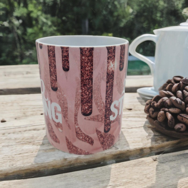Coffee mug: 22Q strong, pink dripping glitter – 22Q Texas Shop